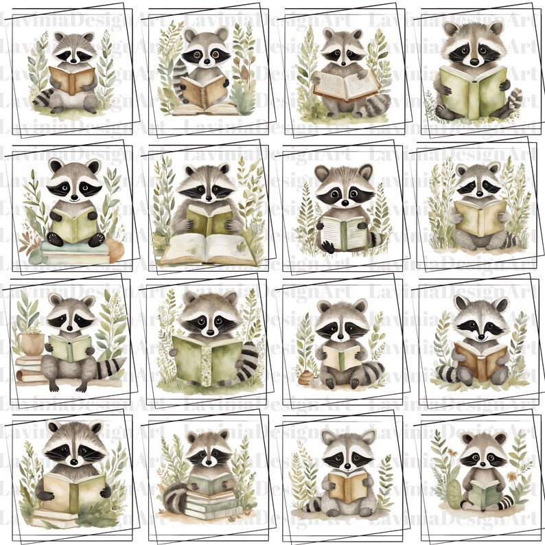 Raccoon Reading Book Clipart | Raccoon PNG | Animal Reading Book ...