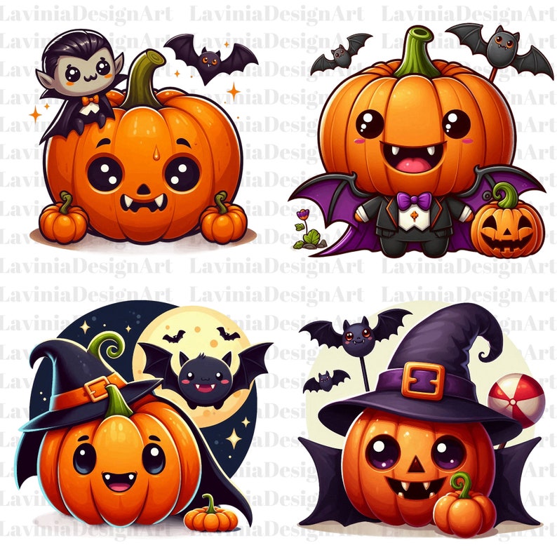 Cute Halloween Pumpkin Dracula Clipart Watercolor | Dracula Clipart ...