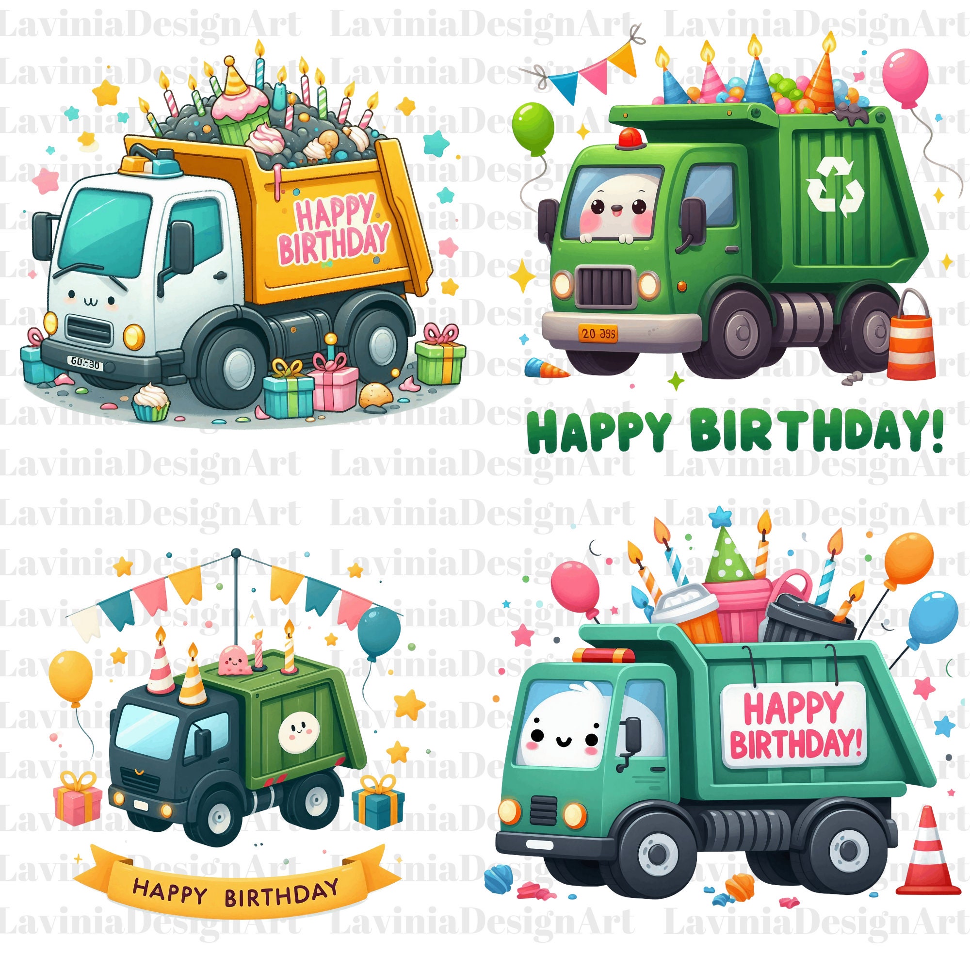 Happy Birthday Garbage Truck Clipart Watercolor Birthday Clipart ...