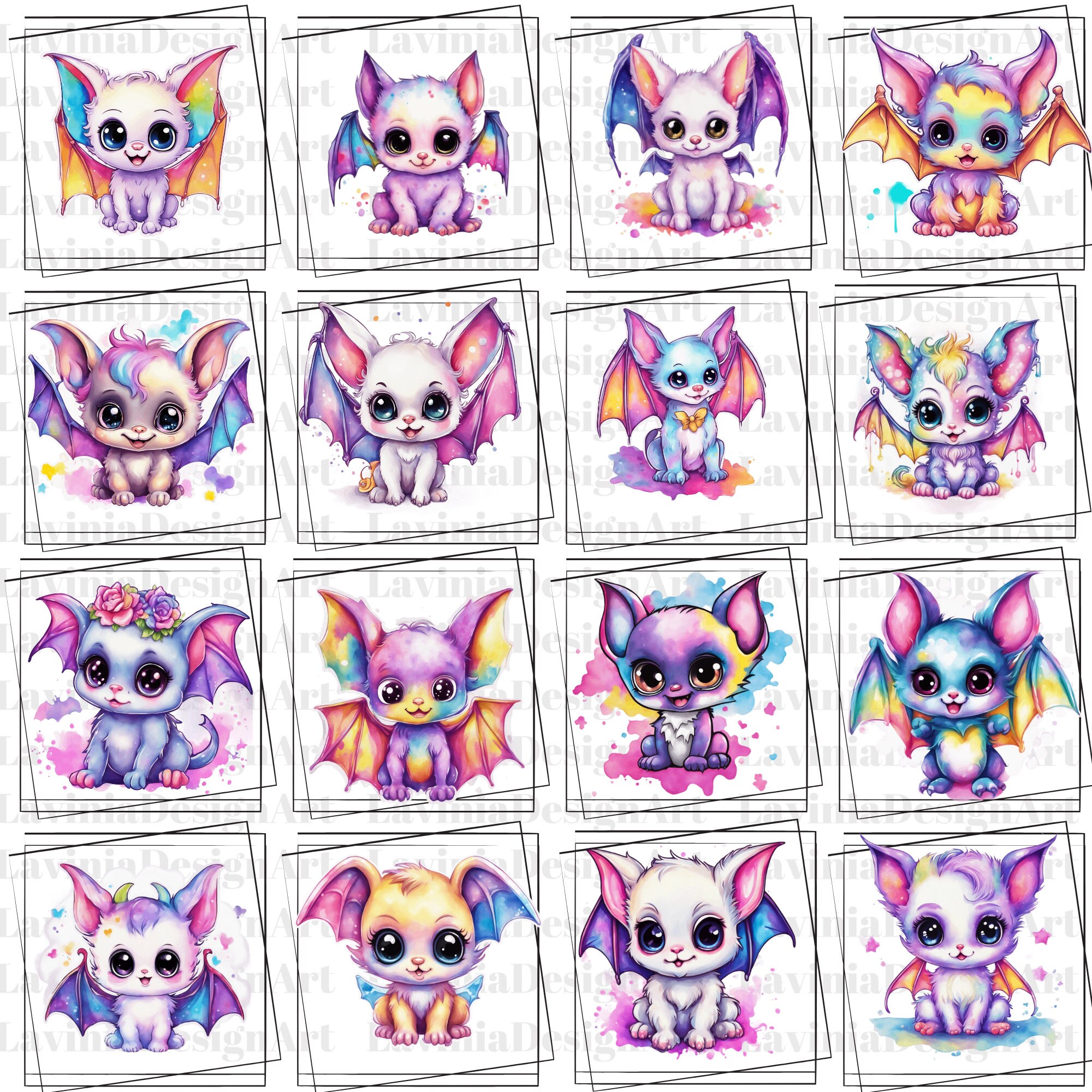 Baby Bat Clipart | Watercolor Baby Bat | Lisa Frank Style Baby Bat ...