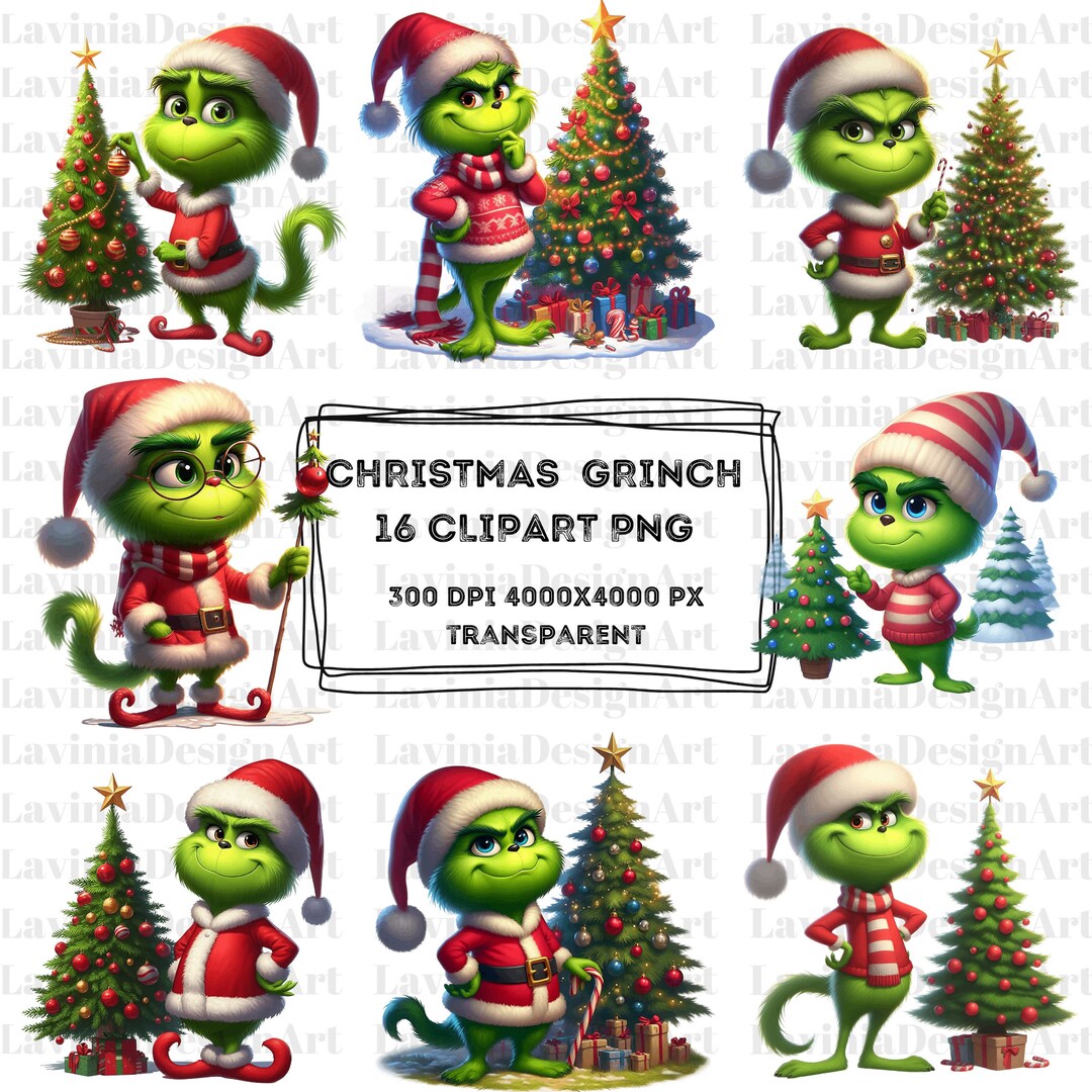 Christmas Cartoon Grinch Watercolor Clipart | Christmas Clipart ...