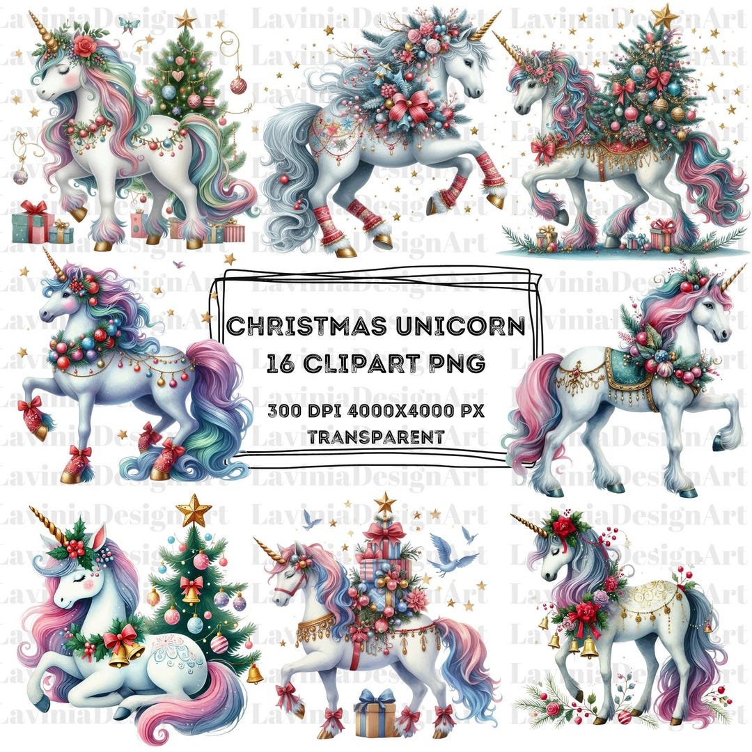 Christmas Unicorn Clipart | Whimsical Fantasy Art for Holiday Crafts ...