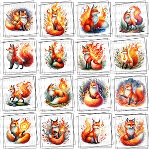 Watercolor Fire Fox Clipart | Fire Fox Clipart | Fox Watercolor | Fire ...
