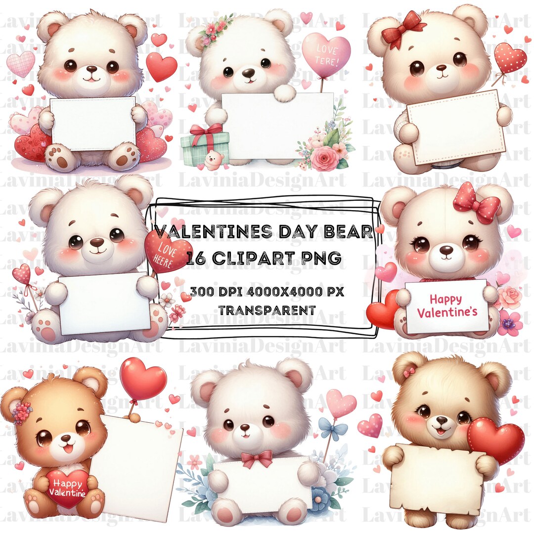 Valentines Day Bear Clipart Watercolor | Valentines Day Clipart ...