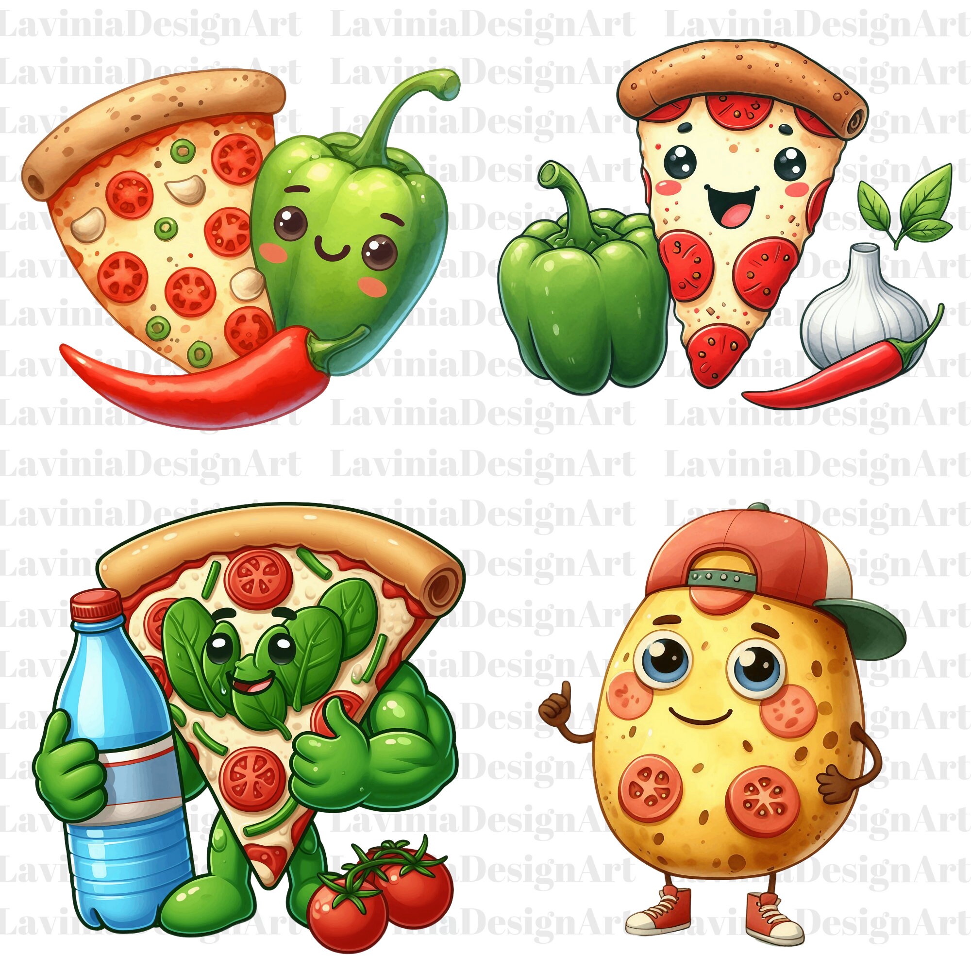 Pizza Watercolor Clipart Vegetable Clipart Watercolor Pizza Man Pizza ...