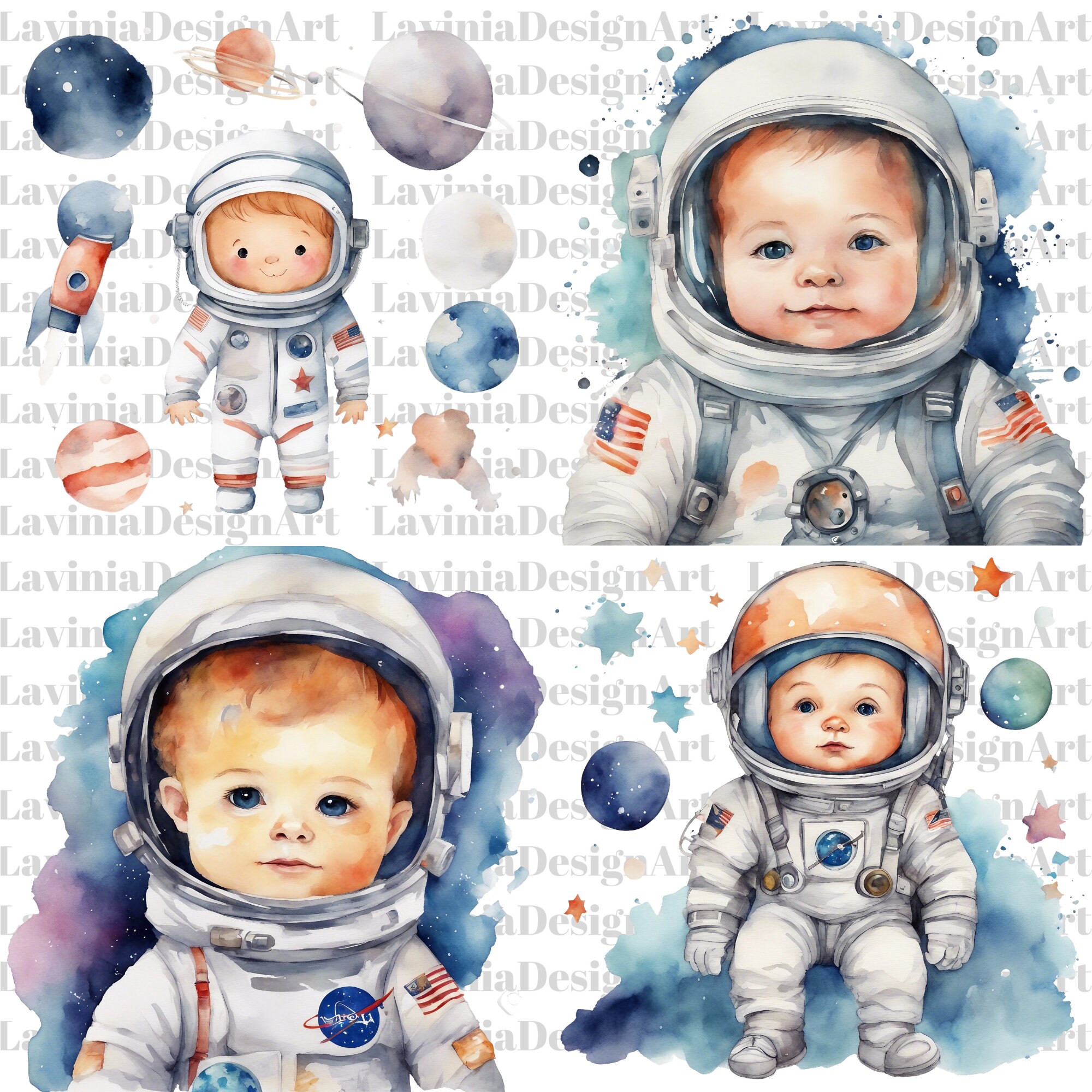 Baby Astronaut Clipart Watercolor Space Clipart Cute Astronaut Baby ...