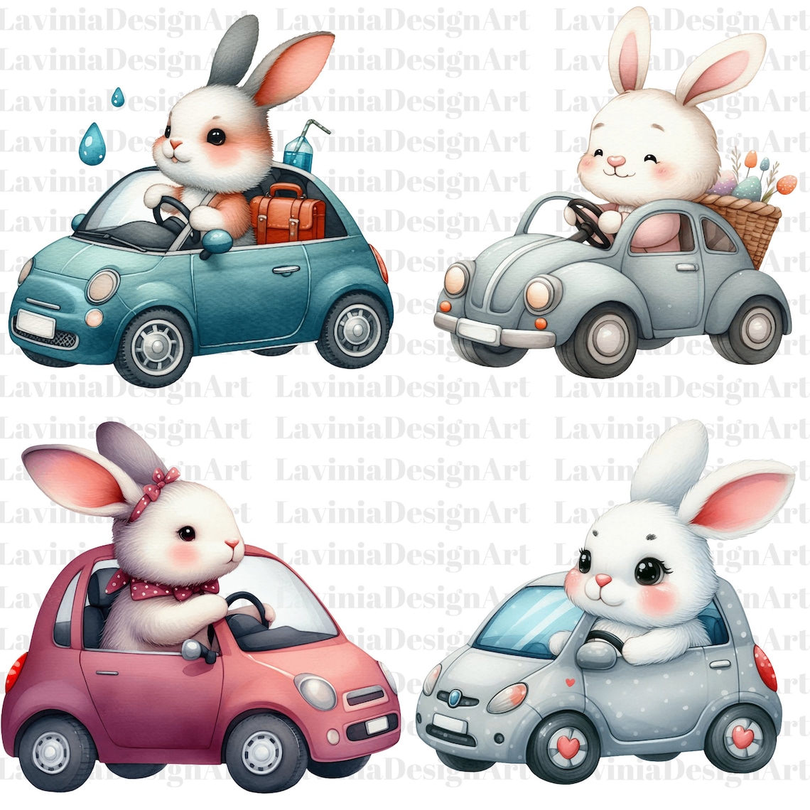 Rabbit Driving a Car Clipart Watercolor Rabbit Png Drive Car Clipart ...