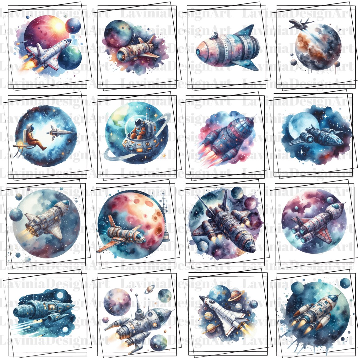 Spaceship Clipart Watercolor Spacecraft Clipart Watercolor Spaceship ...