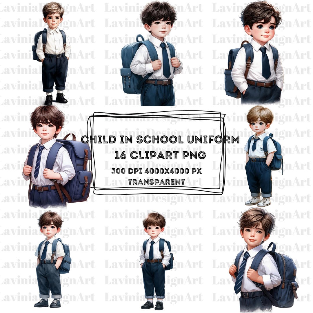 Child in School Uniform Clipart | Cute School Icons | Digital Download ...