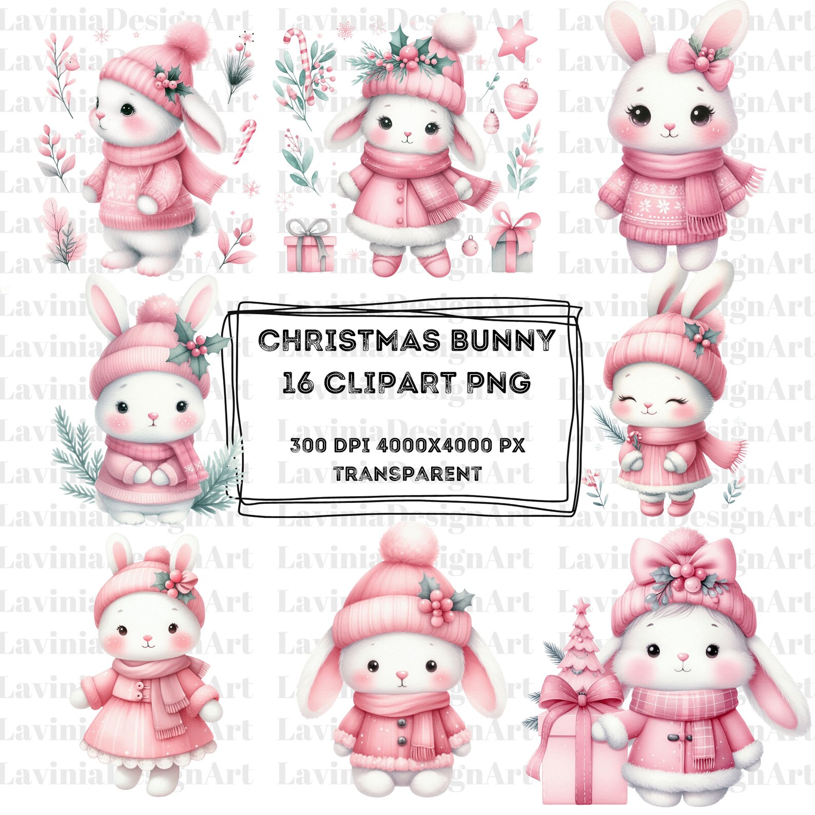 Christmas Bunny Clipart | Christmas Clipar | Pink Bunny Clipart ...