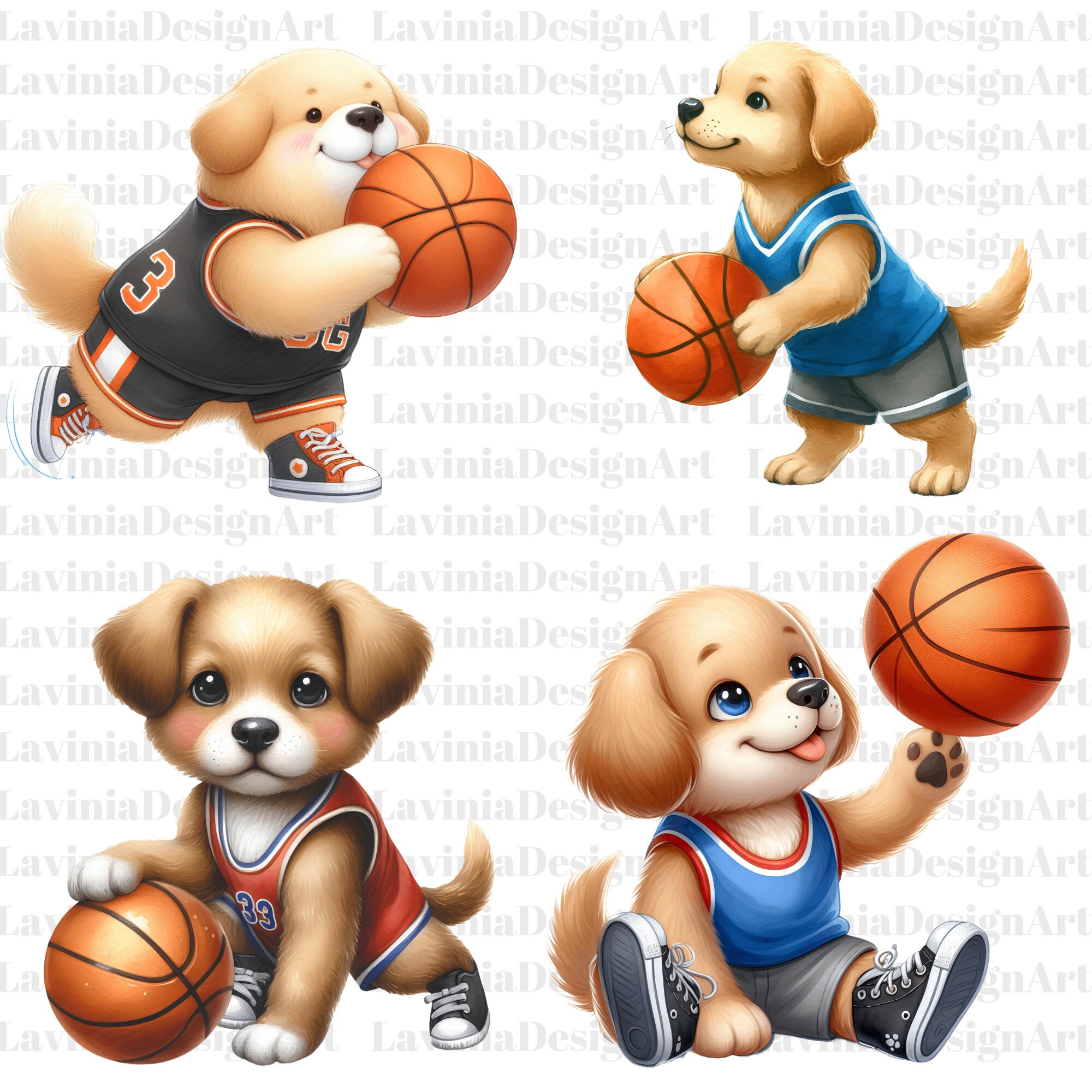 Dog Playing Basketball Clipart Watercolor | Dog Clipart | Cute Dog ...