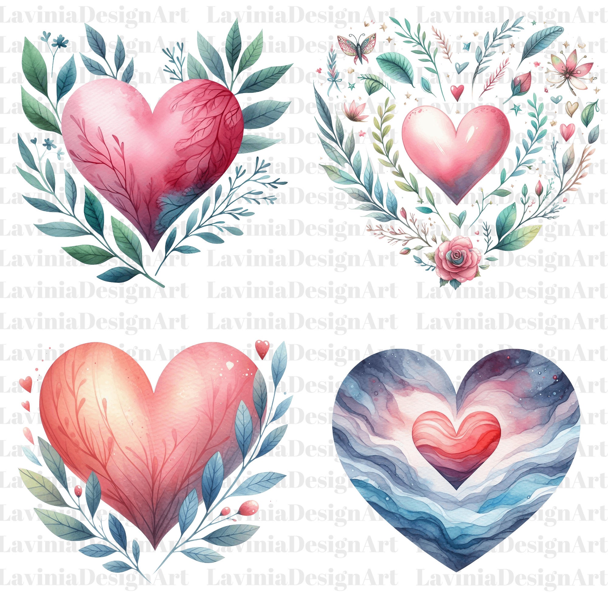 Heart Watercolor Clipart Heart Bundle Heart Clipart Heart Png Digital ...