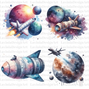 Spaceship Clipart Watercolor | Spacecraft Clipart Watercolor| Spaceship ...