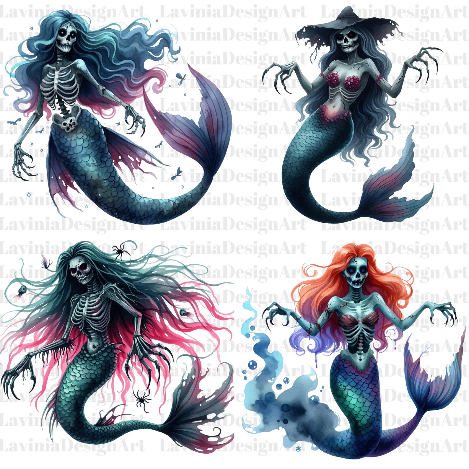 Scary Mermaid Clipart | Halloween Clipart | Mermaid PNG | Scary ...