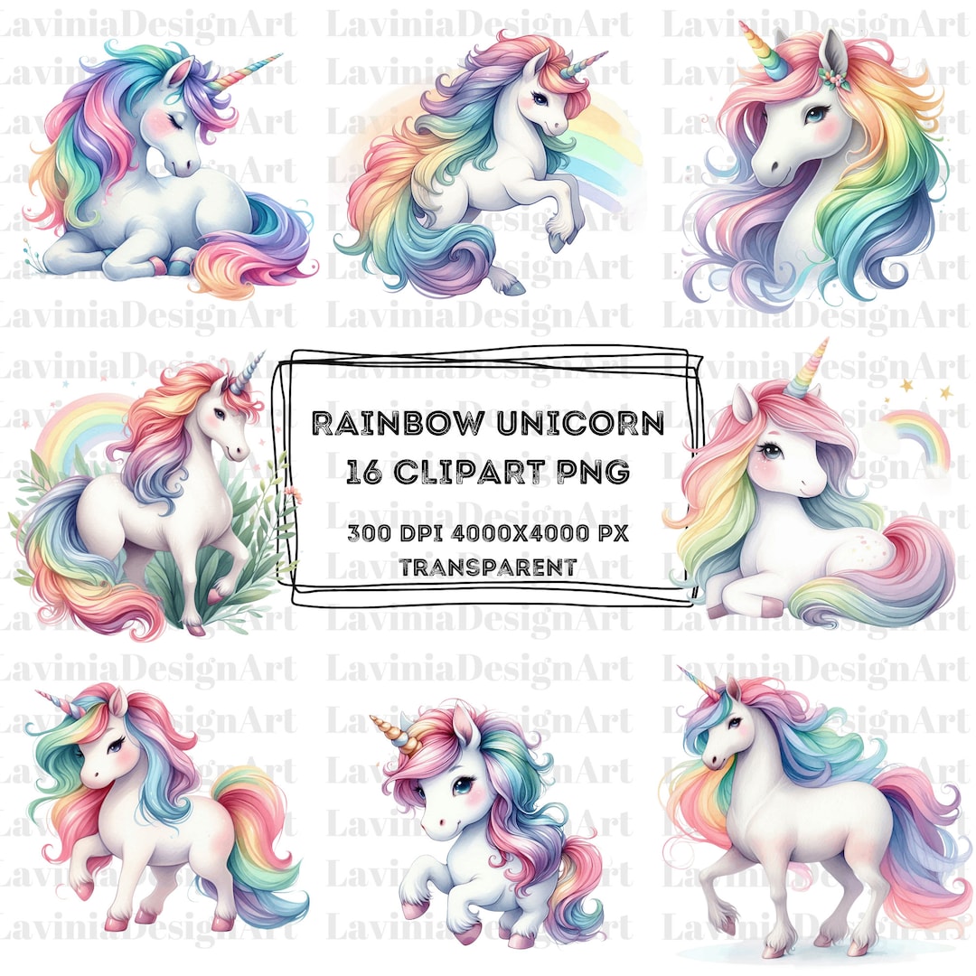 Rainbow Unicorn Clipart Watercolor | Unicorn Clipart | Fantasy Clipart ...