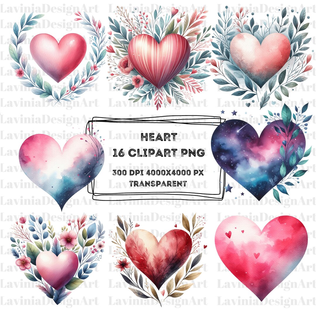Heart Watercolor Clipart | Heart Bundle | Heart Clipart | Heart Png ...