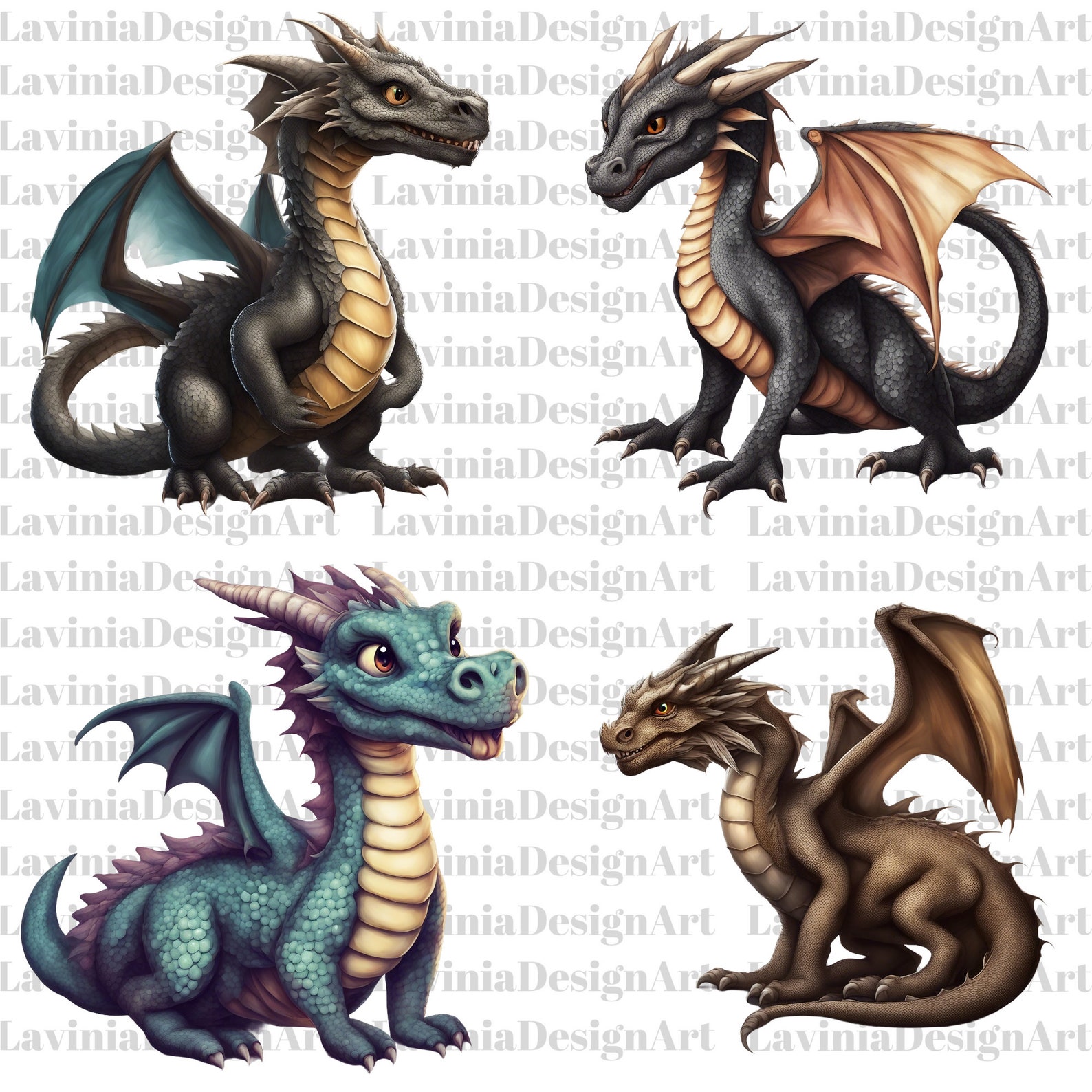 Watercolor Colourful Fantasy Dragon Clipart Dragon PNG-JPG Dragon ...