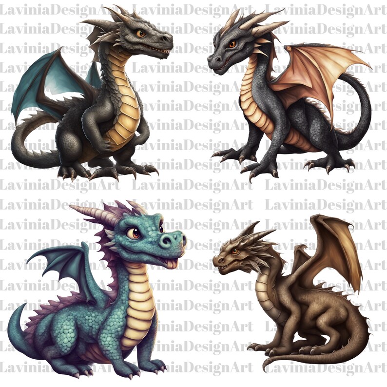 Watercolor Colourful Fantasy Dragon Clipart Dragon PNG-JPG - Etsy