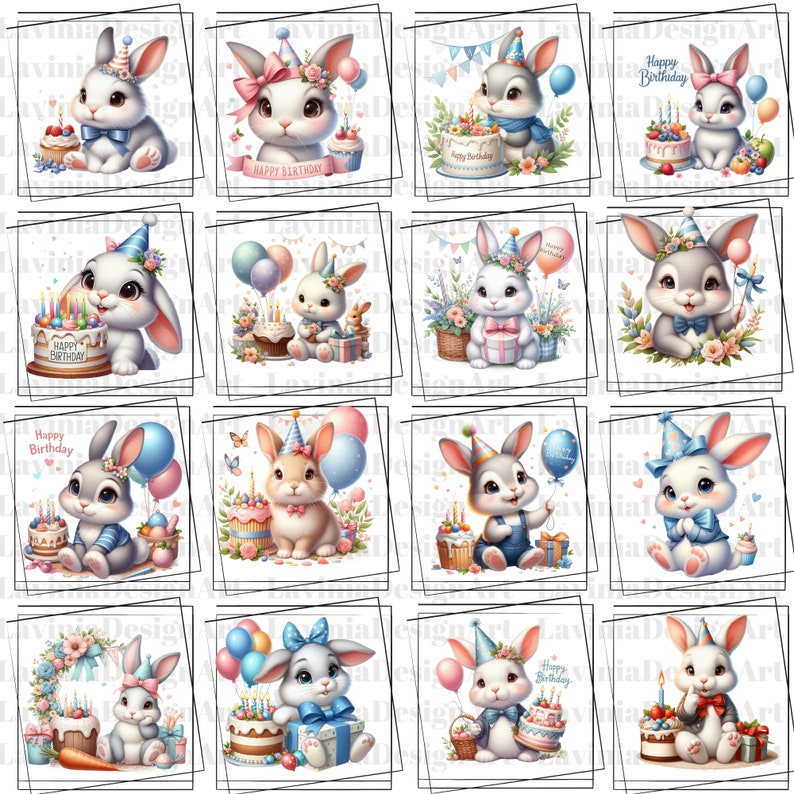 Happy Birthday Rabbit Clipart Watercolor | Happy Birthday Clipart ...