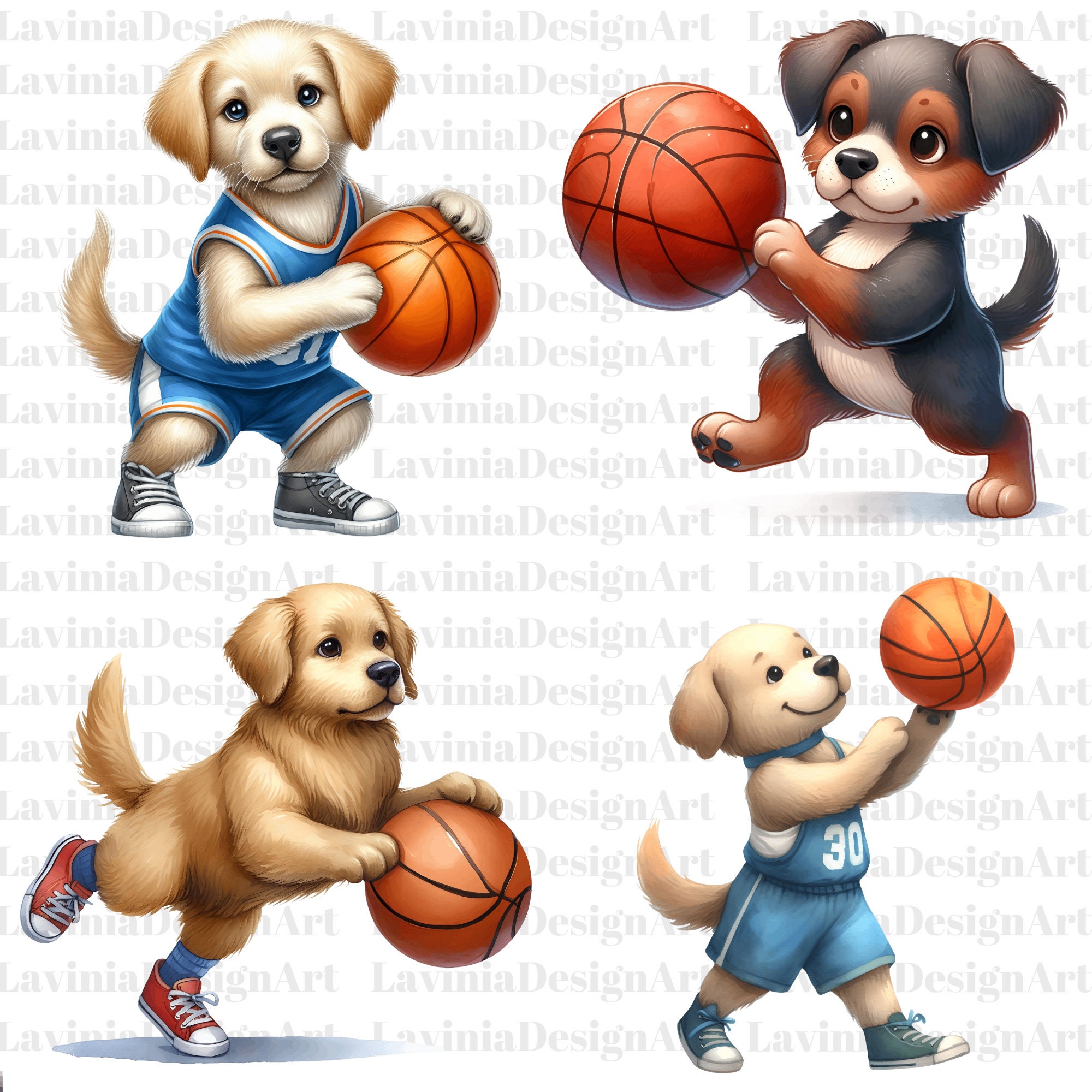 Dog Playing Basketball Clipart Watercolor | Dog Clipart | Cute Dog ...