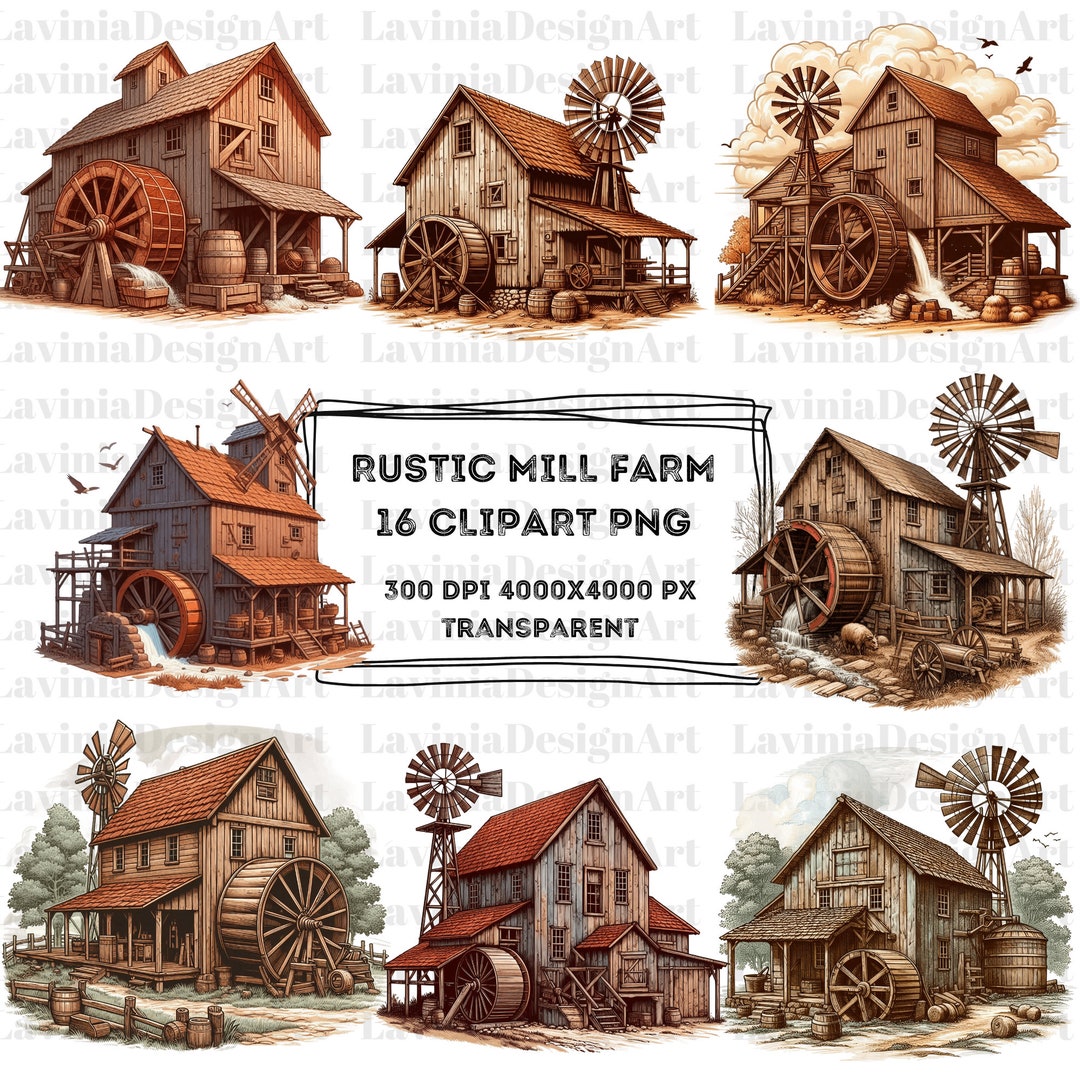 Rustic Mill Farm Clipart | Farm Clipart | Digital Download - Etsy