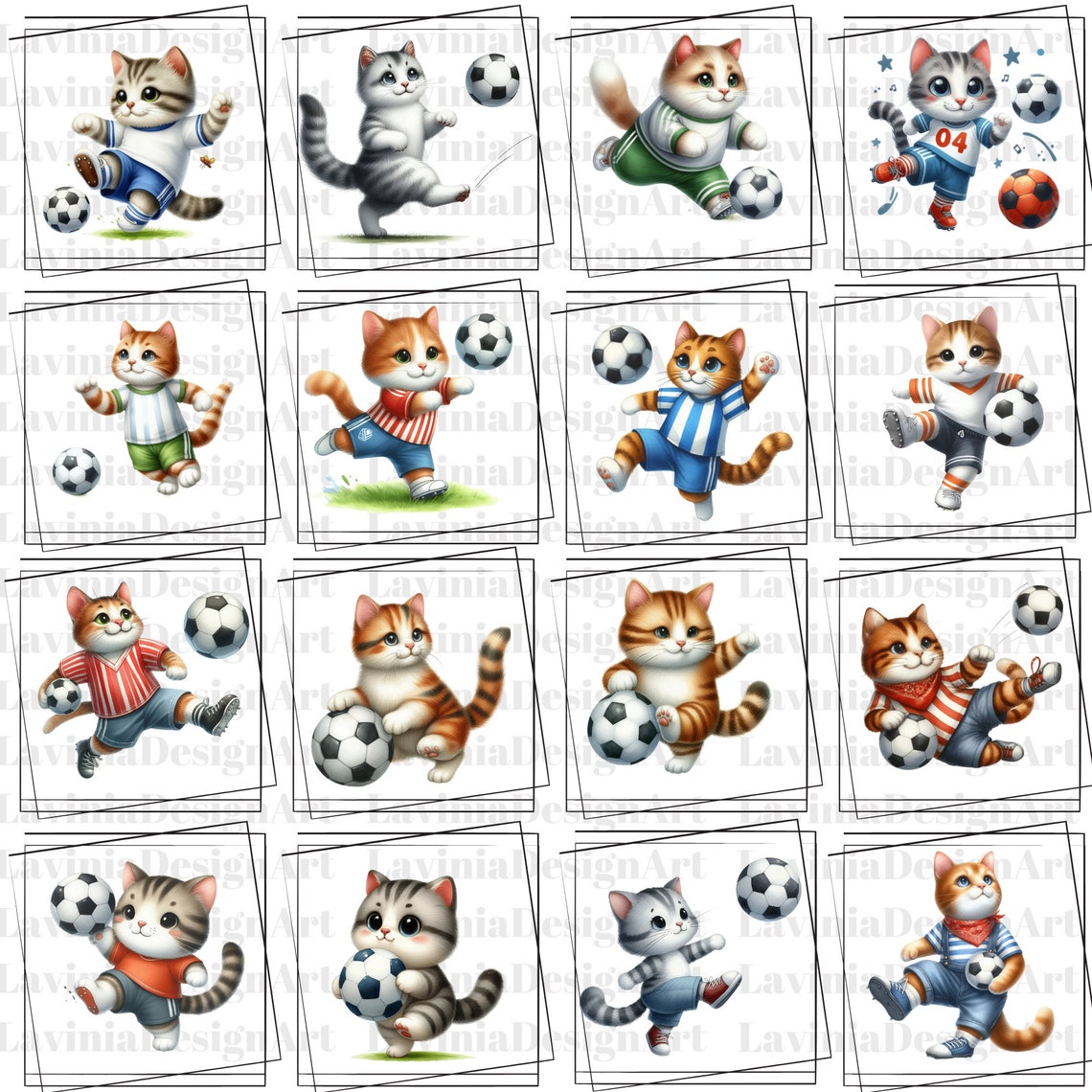 Cat Playing Fotball Clipart Watercolor Cat Clipart Cat Png Sport ...