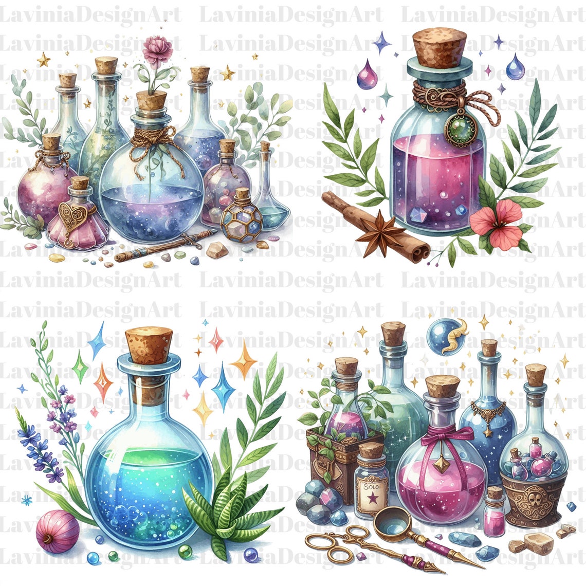 Magic Potion Bottle Clipart Watercolor Magic Clipart Potion Clipart ...