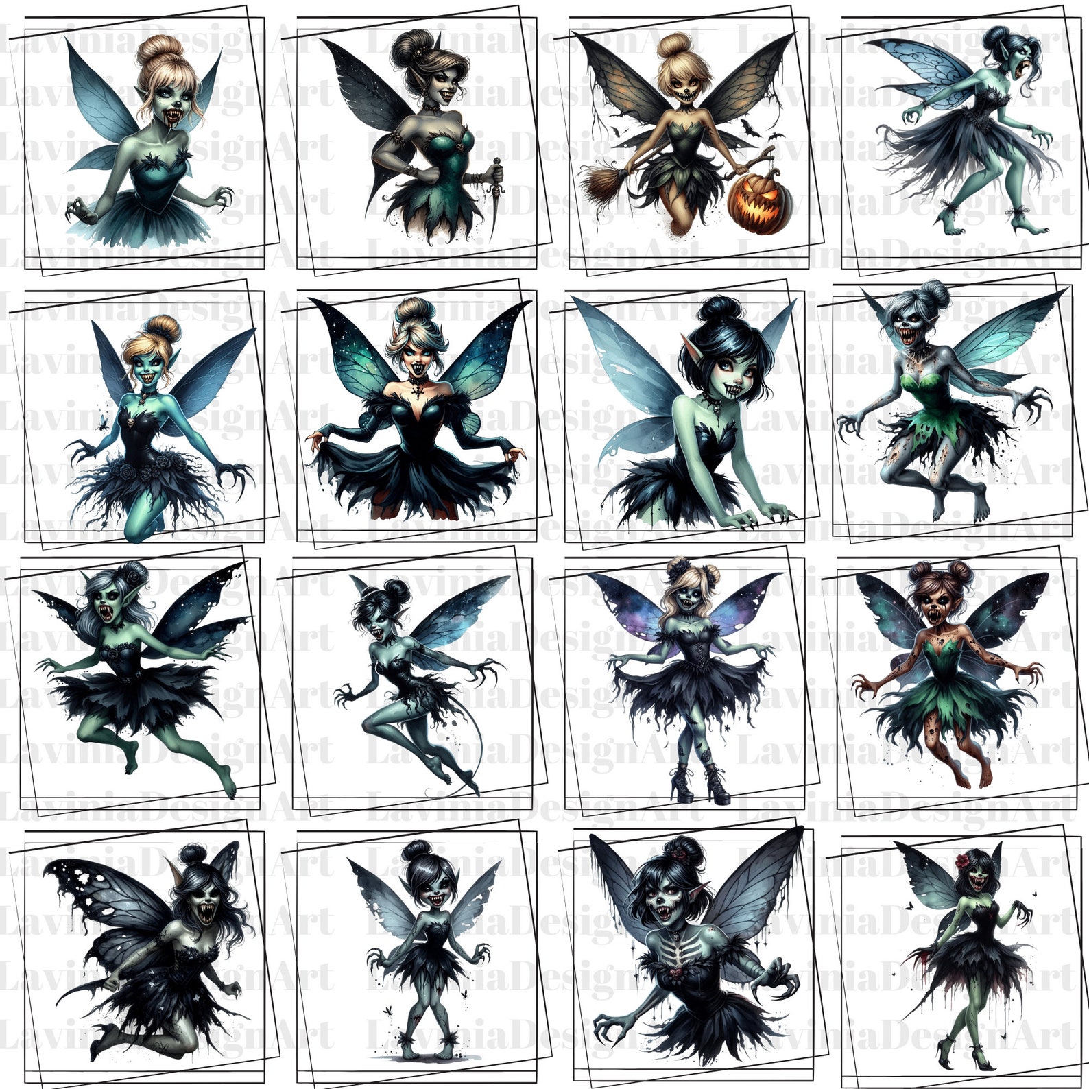 Halloween Dark Scary Fairy Clipart Watercolor | Tinkerbell Clipart ...