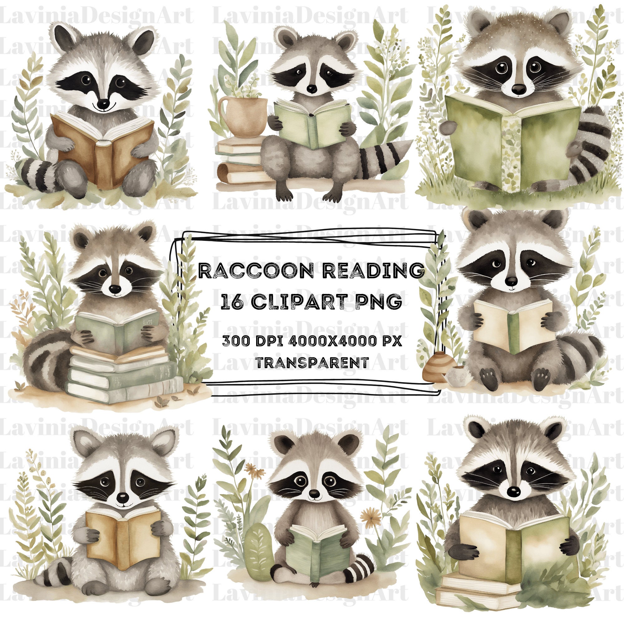 Raccoon Reading Book Clipart Raccoon PNG Animal Reading Book Woodland ...