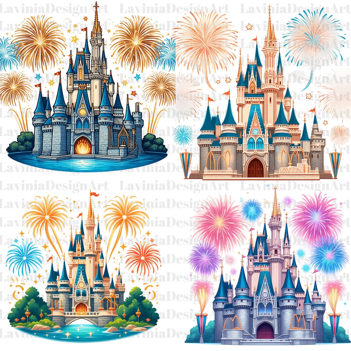 Cartoon Castle Watercolor Clipart | Castle Clipart | Castle Watercolor ...