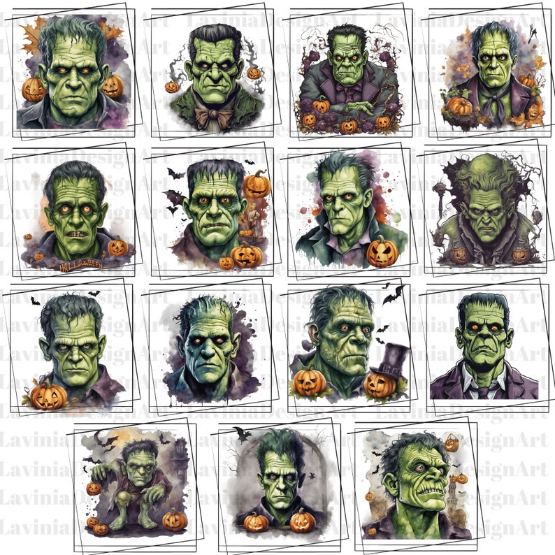 Halloween Frankenstein Watercolor Clipart | Halloween Clipart ...