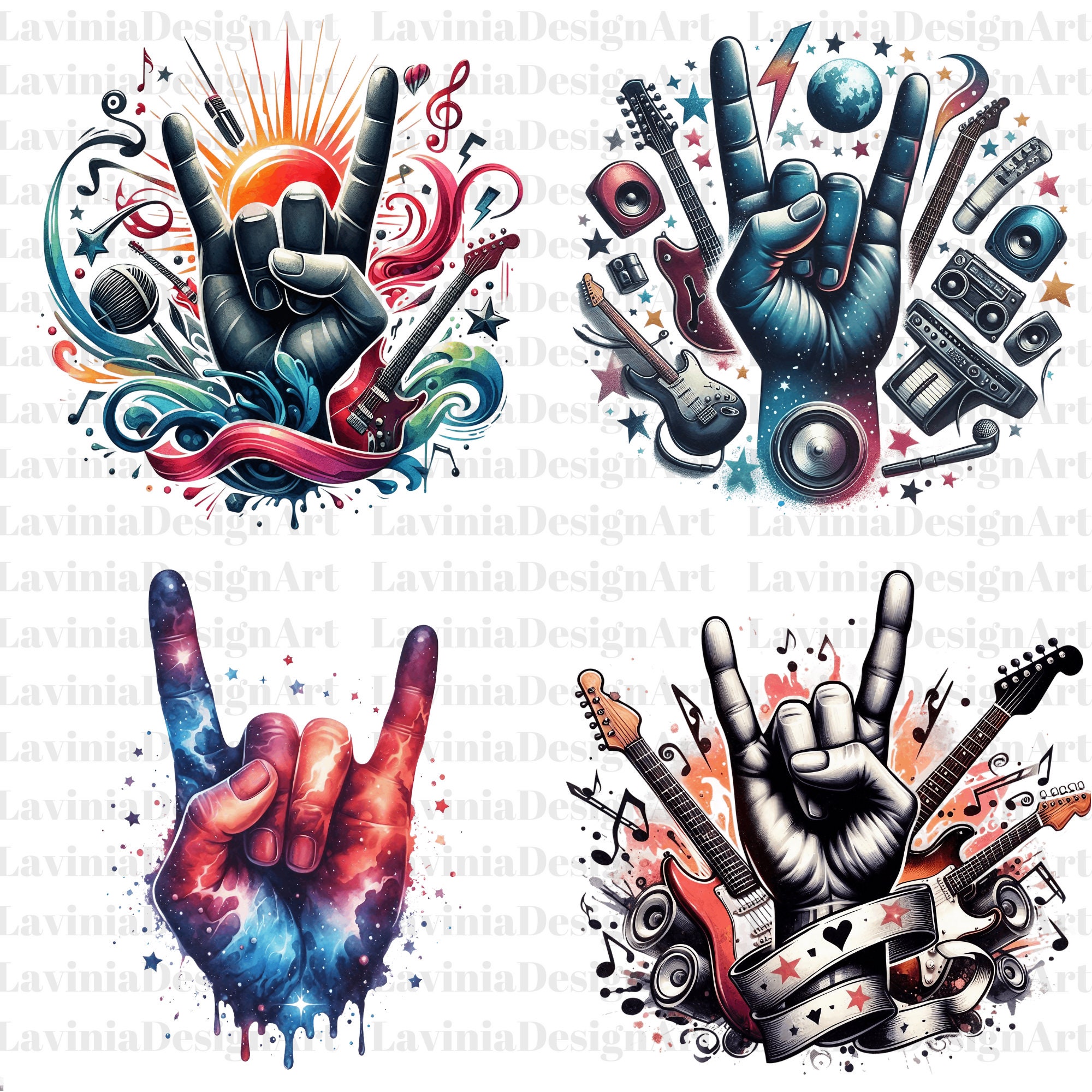 Rock and Roll Symbol Clipart Watercolor | Rock Clipart | Rock Splashart ...