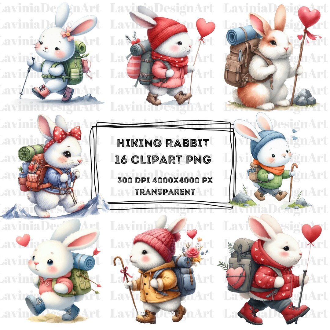 Hiking Rabbit Clipart | Hiking Clipart | Rabbit Clipart | Valentines ...