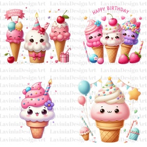 Ice Cream Happy Birthday Clipart Watercolor | Ice Cream Clipart | Cute ...