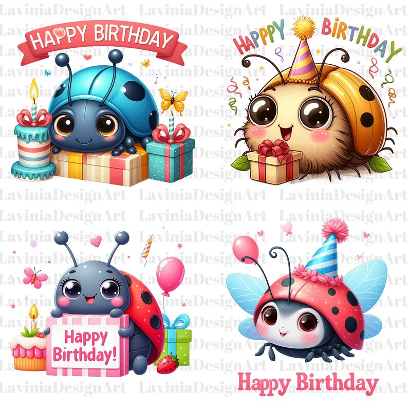 Happy Birthday Bug Clipart Watercolor | Birthday Clipart | Bug Clipart ...