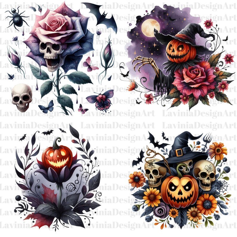 Halloween Flower Clipart Watercolor | Halloween Clipart | Halloween PNG ...