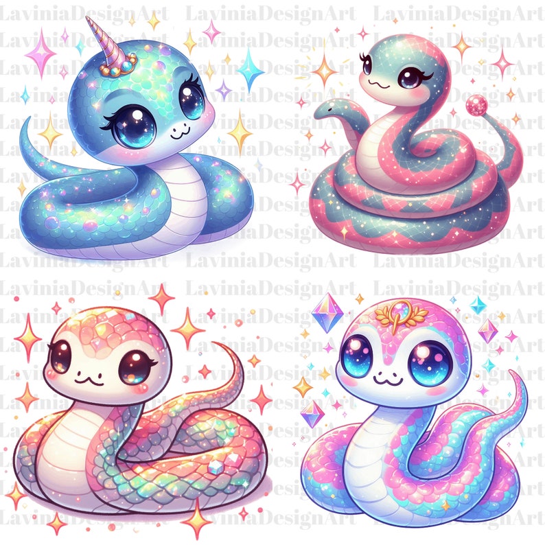 Shimmering Cute Snake Clipart Watercolor | Snake Clipart | Snake Png ...