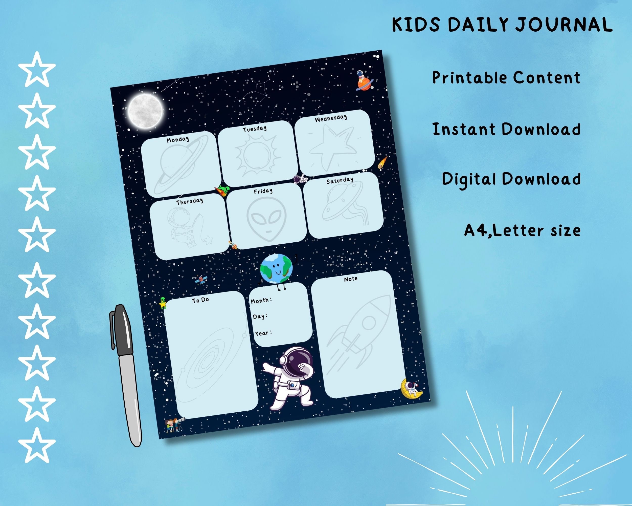 Space Journal Weekly Weekly Schedule for Kids Printable Homeschool ...