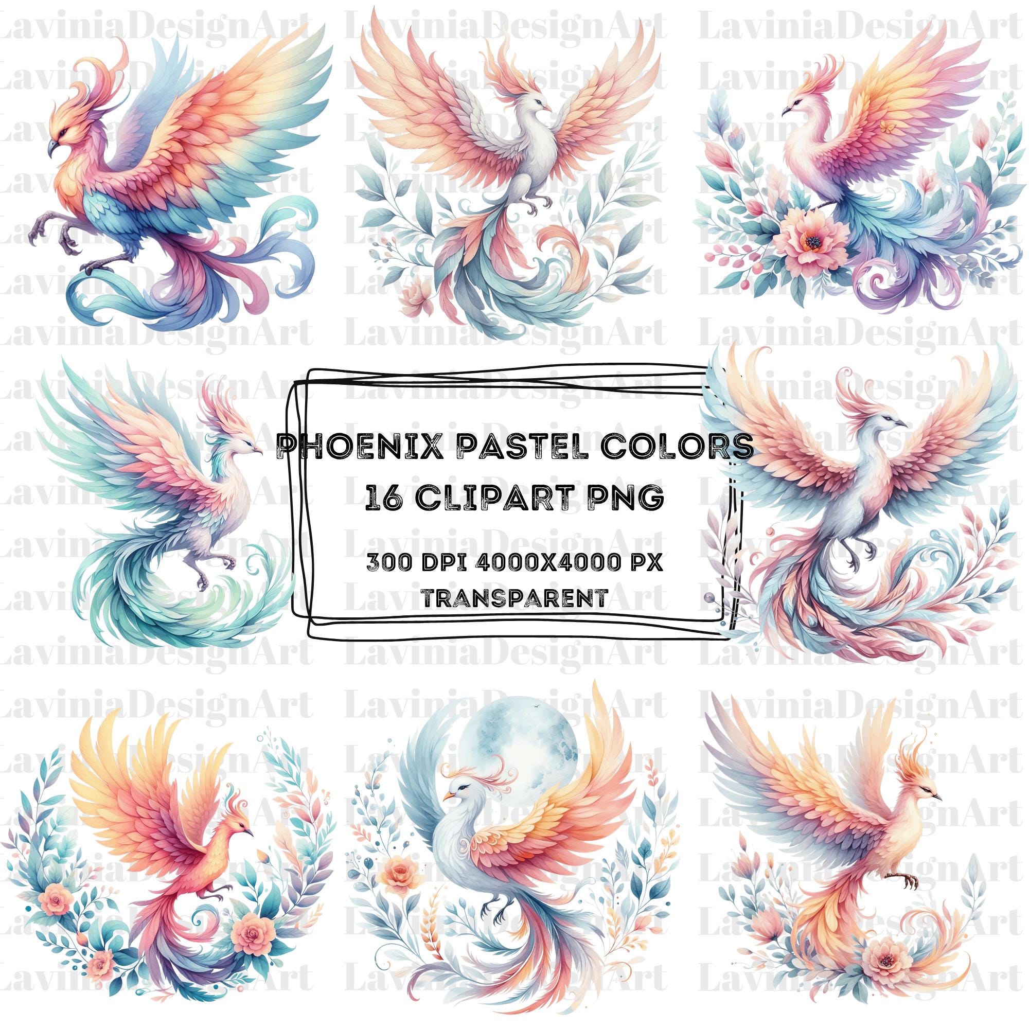 Phoenix Pastel Colors Watercolor Clipart | Phoenix Clipart | Pastel ...