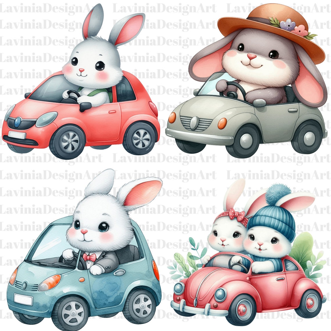 Rabbit Driving a Car Clipart Watercolor Rabbit Png Drive Car Clipart ...