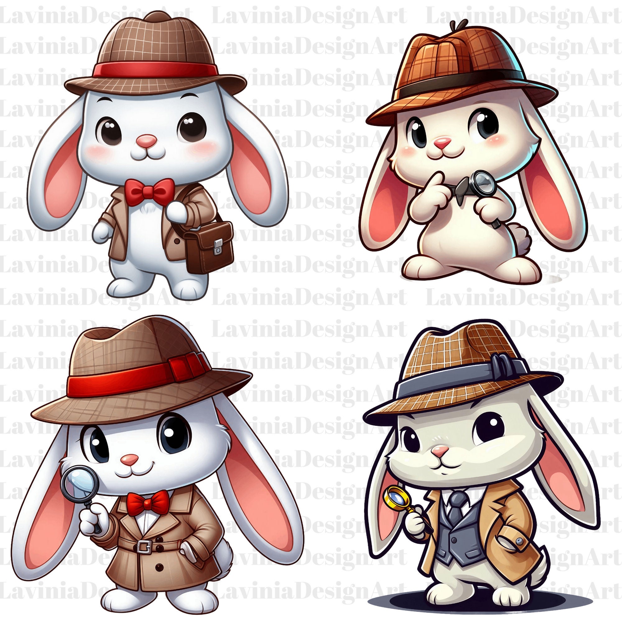 Detective Rabbit Clipart Watercolor | Cute Rabbit Clipart | Detective ...