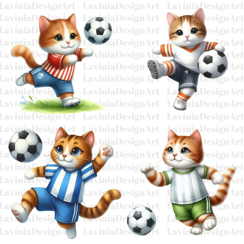 Cat Playing Fotball Clipart Watercolor | Cat Clipart | Cat Png | Sport ...