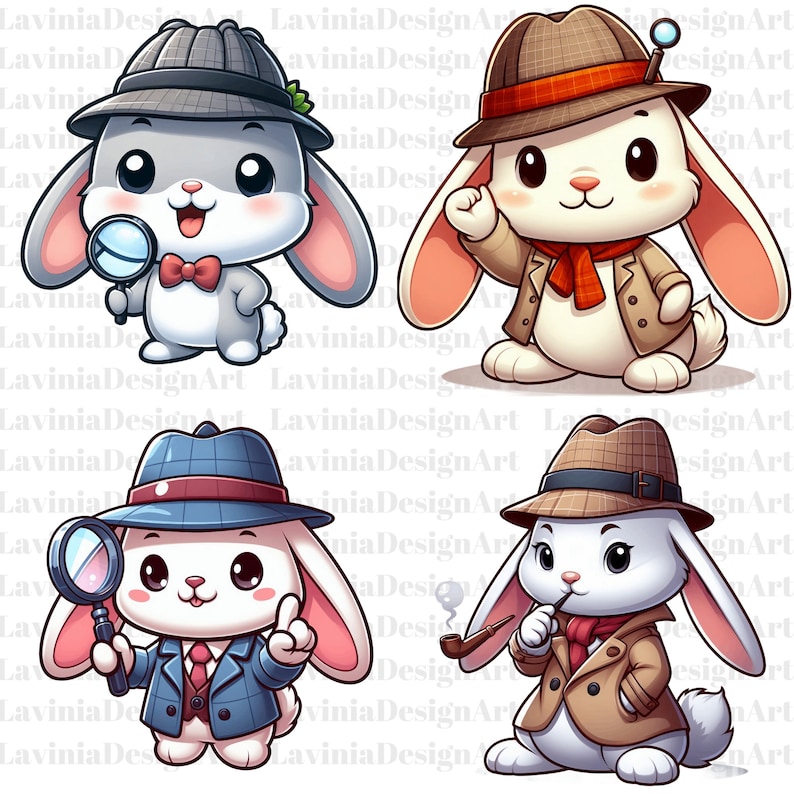 Detective Rabbit Clipart Watercolor | Cute Rabbit Clipart | Detective ...