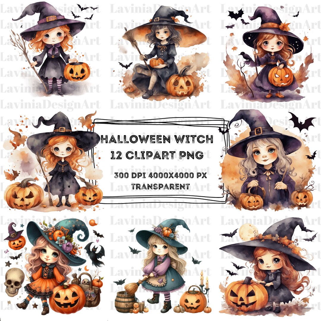 Halloween Witch Watercolor Clipart | Halloween PNG | Halloween Clipart ...