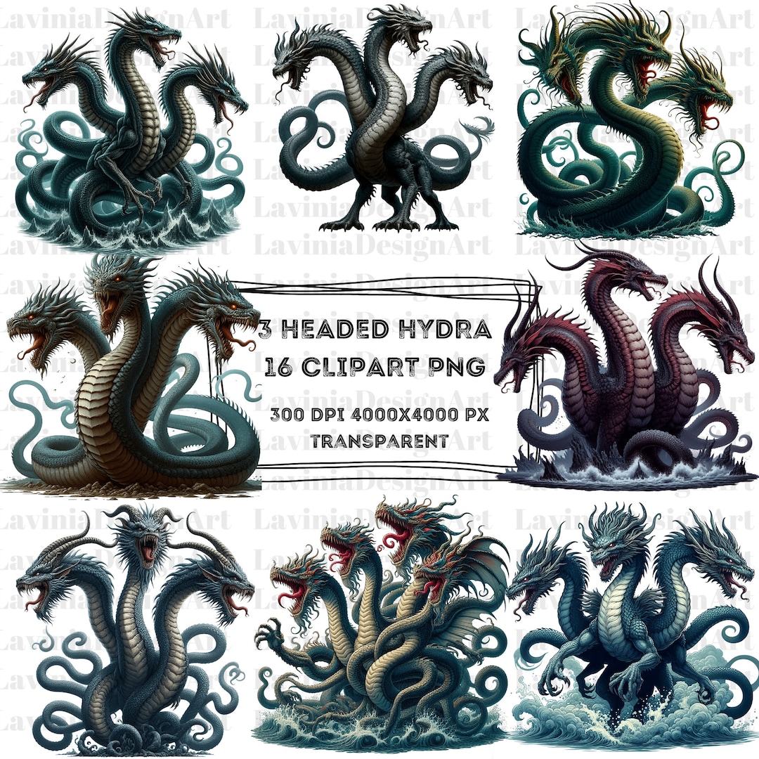 3 Headed Hydra Clipart Watercolor | Hydra Clipart | Hydra Png | Hydra ...