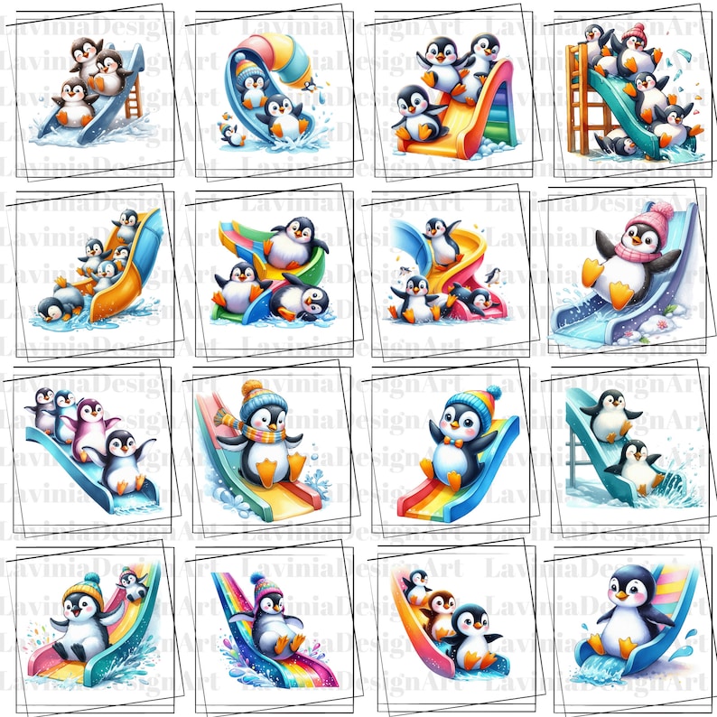 Penguin Clipart Penguin Sliding Down the Slide Penguins Bundle Penguis ...