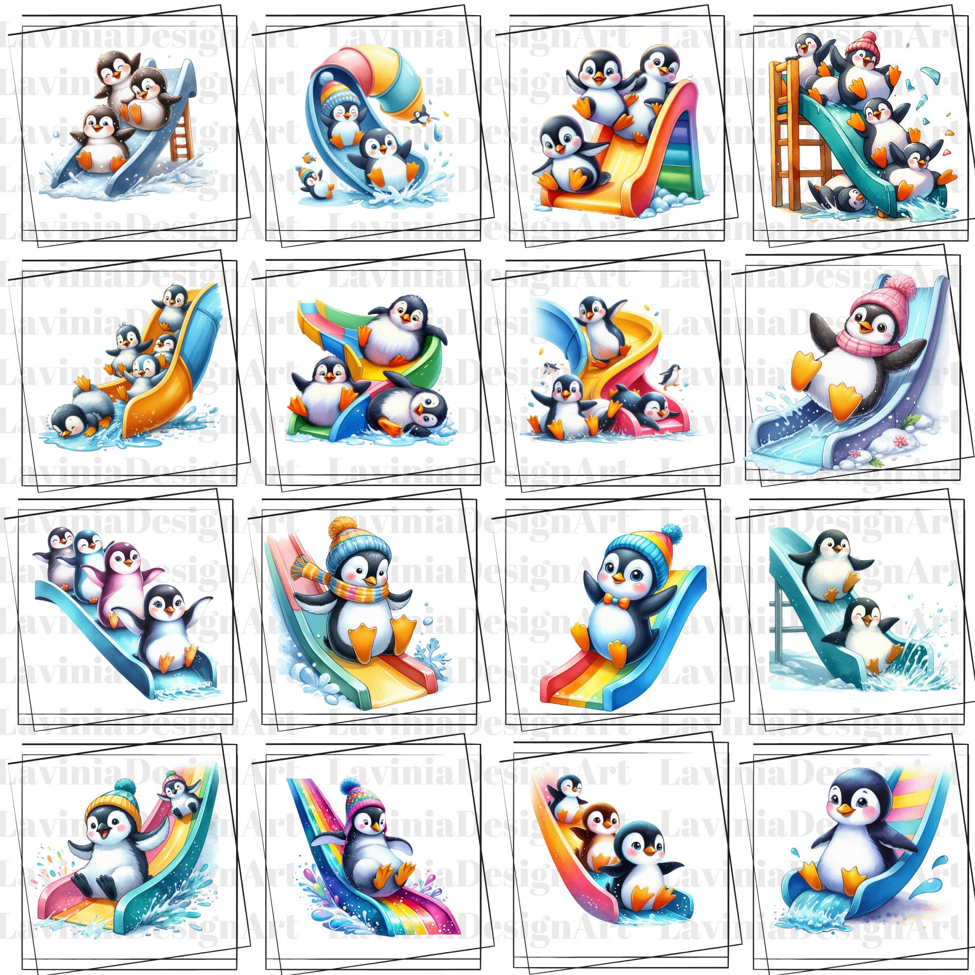 Penguin Clipart | Penguin Sliding Down the Slide | Penguins Bundle ...