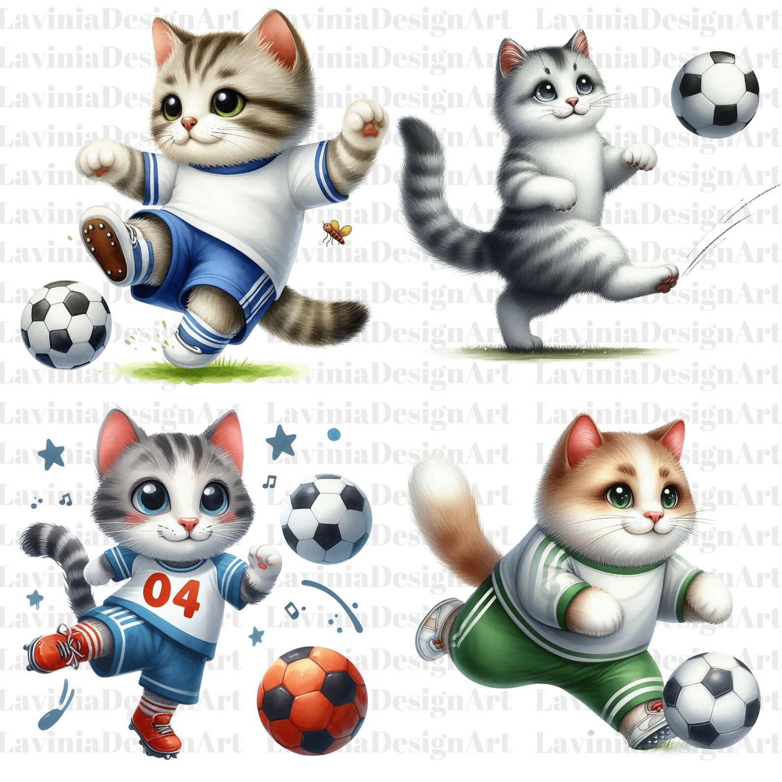 Cat Playing Fotball Clipart Watercolor | Cat Clipart | Cat Png | Sport ...