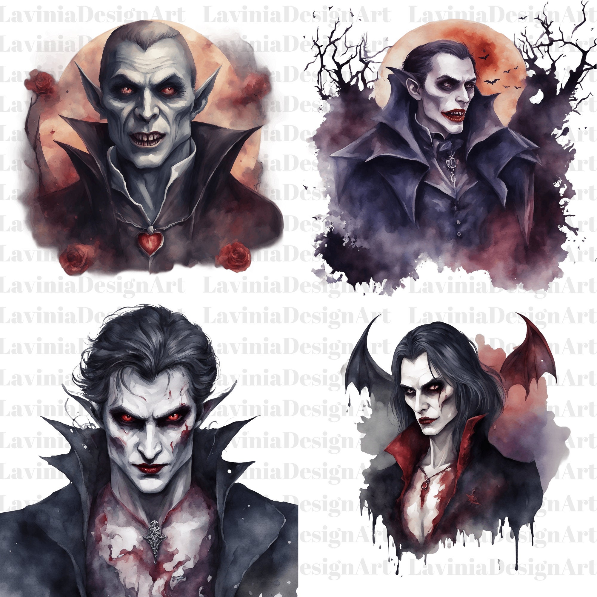 Watercolor Vampire Clipart Vampire PNG Blood Bite Digital Download ...
