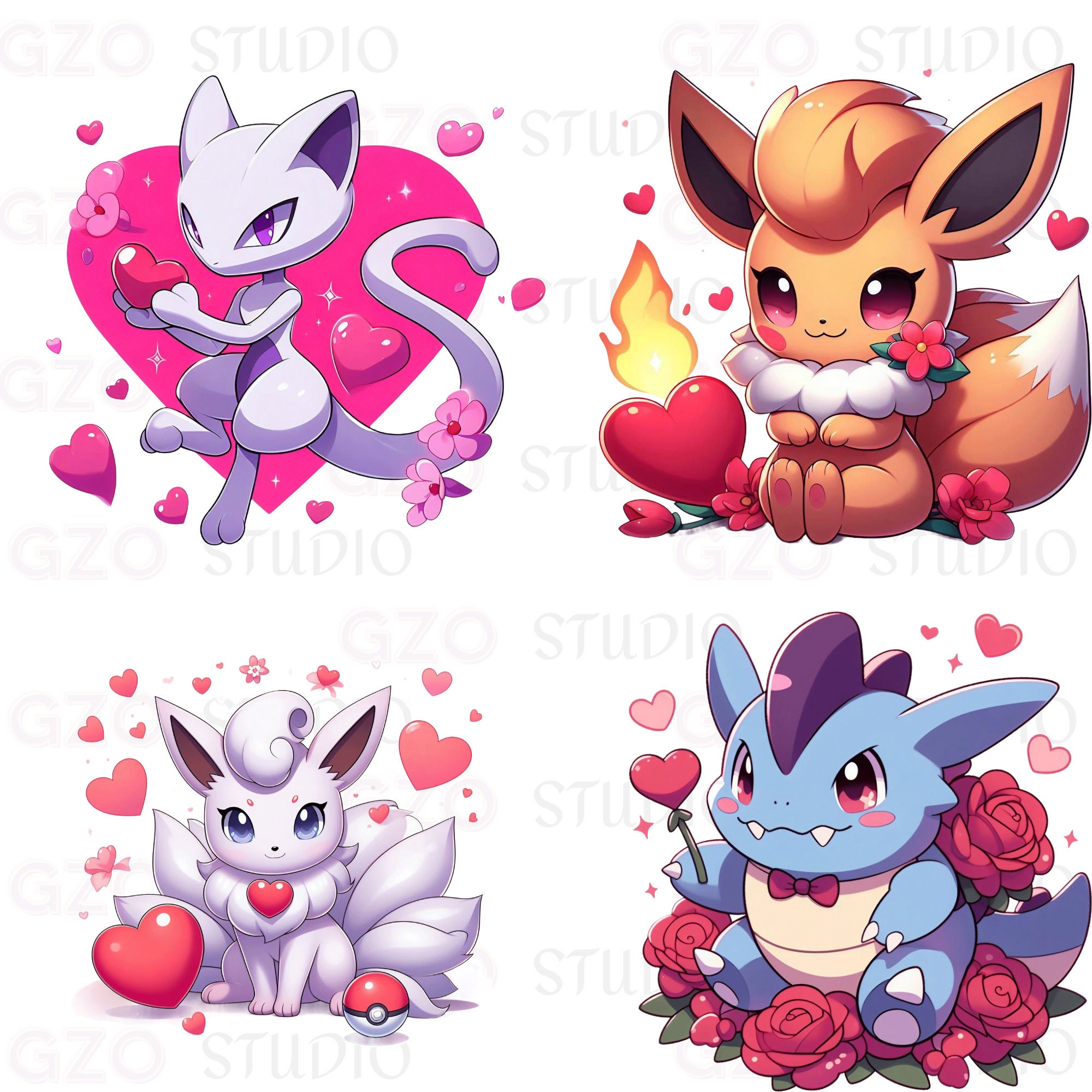 Watercolor Valentine's Day Pokemon Clipart Bundle Pikachu Clipart Eeve ...